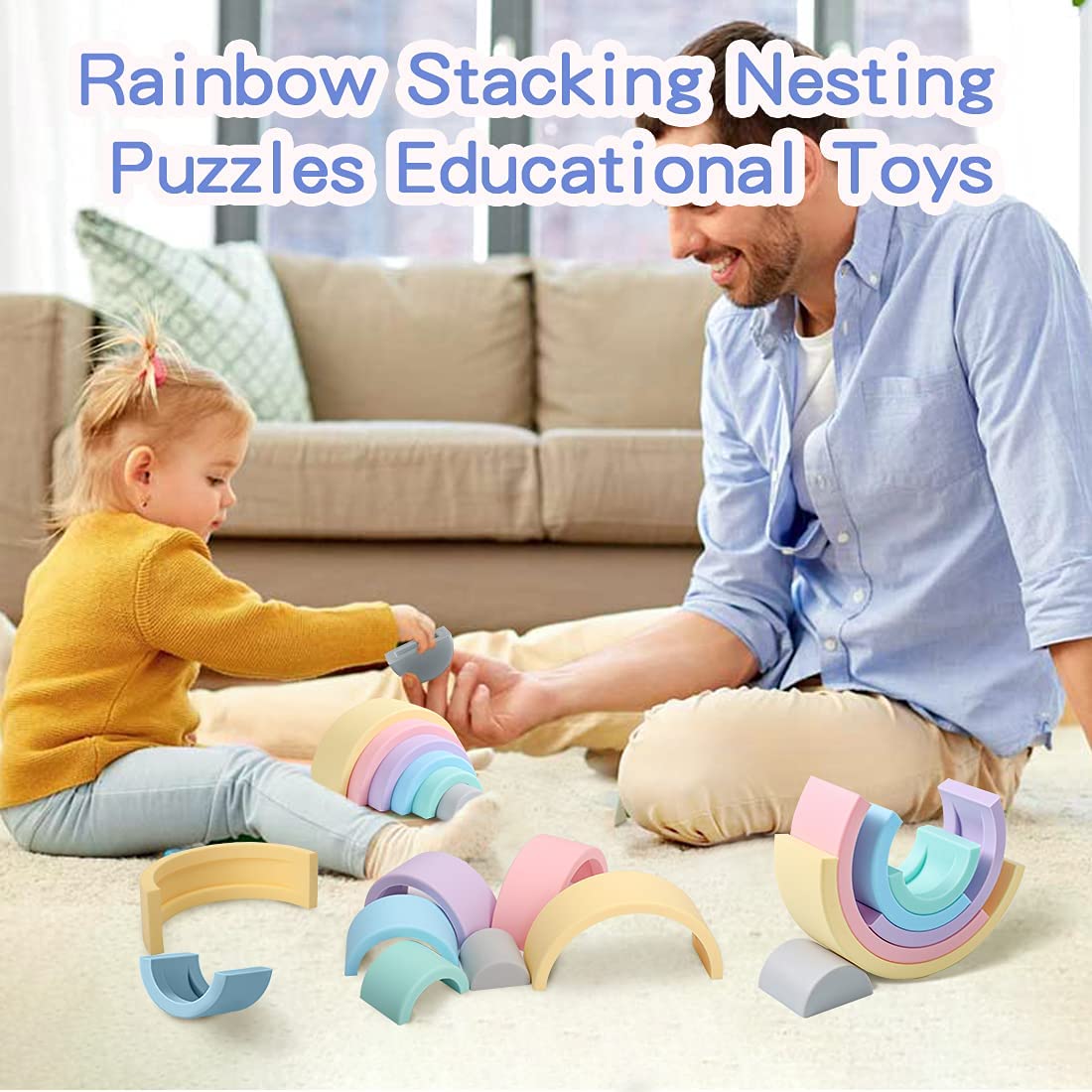 Silicone Rainbow Stacking Toy Sorting and Stacking Game Rainbow Arch ...